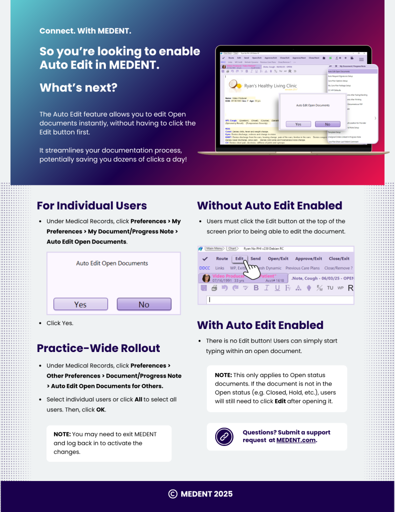 Save Clicks with Auto Edit in MEDENT | MEDENT